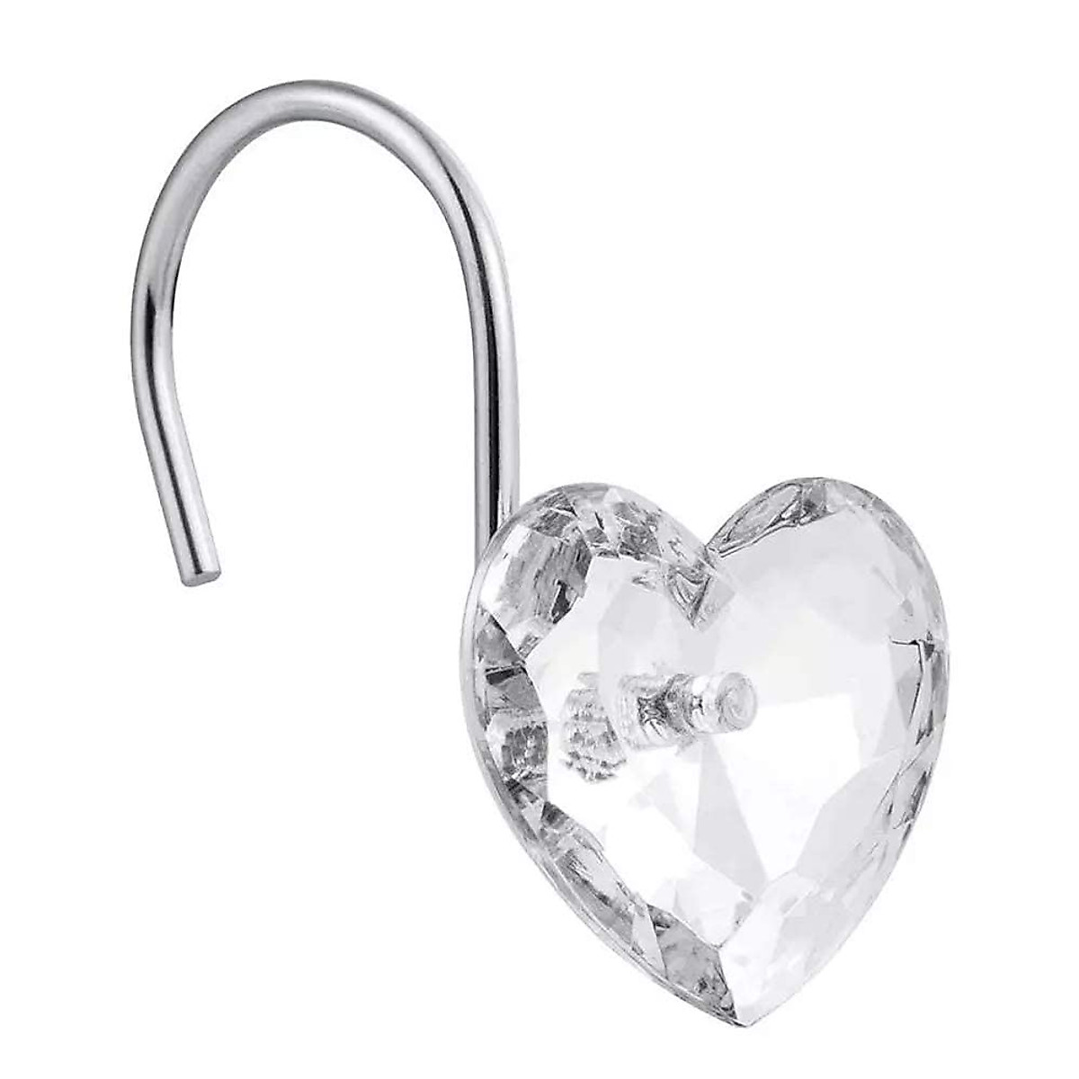 Actpe Decorative Crystal Heart Shape Shower Curtain Hooks Rust Resistant Hooks Glide Shower Ring Hangs Holder Bling for Bathroom, Pack of 12