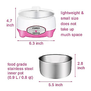 Swity Home Greek Yogurt Maker, 0.8 Quart Constant Temperature Automatic Yogurt Machine with Stainless Steel Inner Pot, Easy to Use for Beginner (Pink)