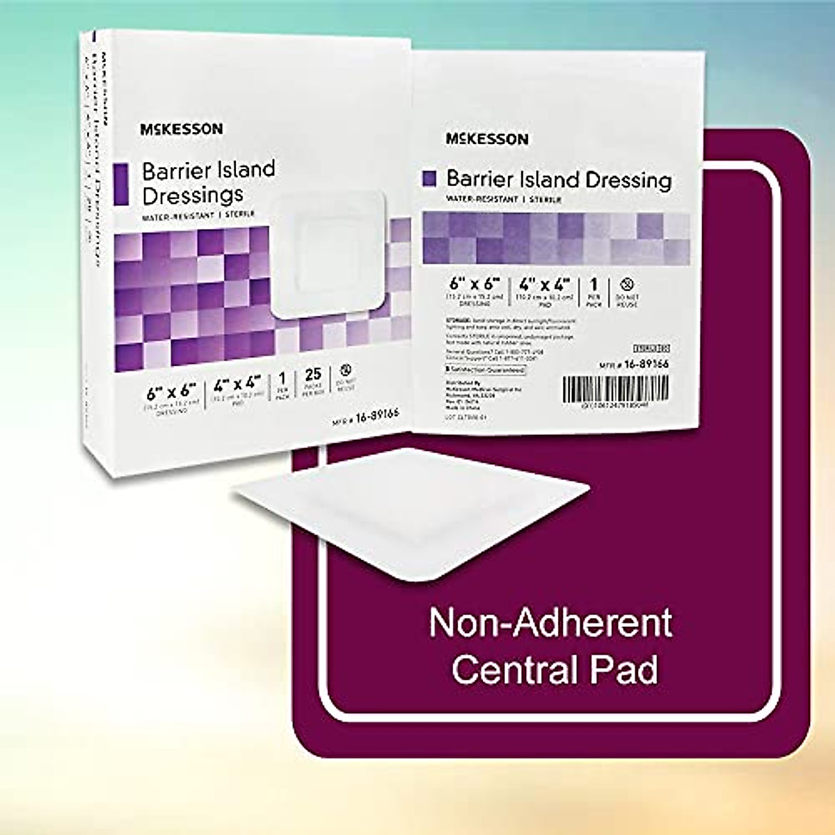 McKesson Barrier Island Dressing, Sterile, Water-Resistant, 6 in x 6 in, 25 Count, 1 Pack