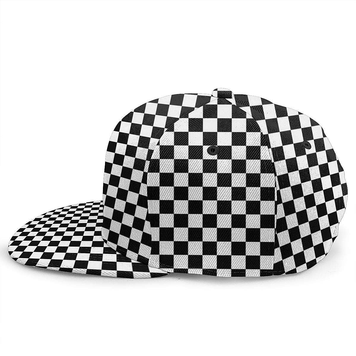 YEGFTSN Baseball Cap Men Women - Black White Checkerboard Adjustable 3D Printed Snapback Flat Bill Hip Hop Hat