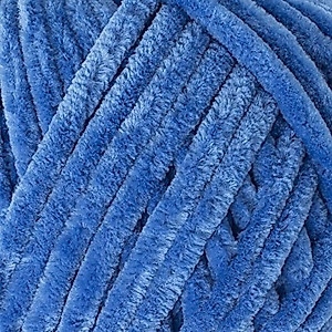 2 Skein La Mia Mellow Velvet Chenille Yarn for Knitting and Crocheting Baby Clothes, Blankets and Accessories, 100% Polyester, 100 gr (3.5 oz) / 115 m (125 Yards), Super Bulky, Blue - 936