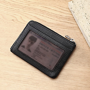 AOLUC Top Grain Genuine Leather Small Slim Mini Change Wallets for Women RFID Blocking Pocket Zipper Wallet Ladies Card Case Coin Purse with ID Window