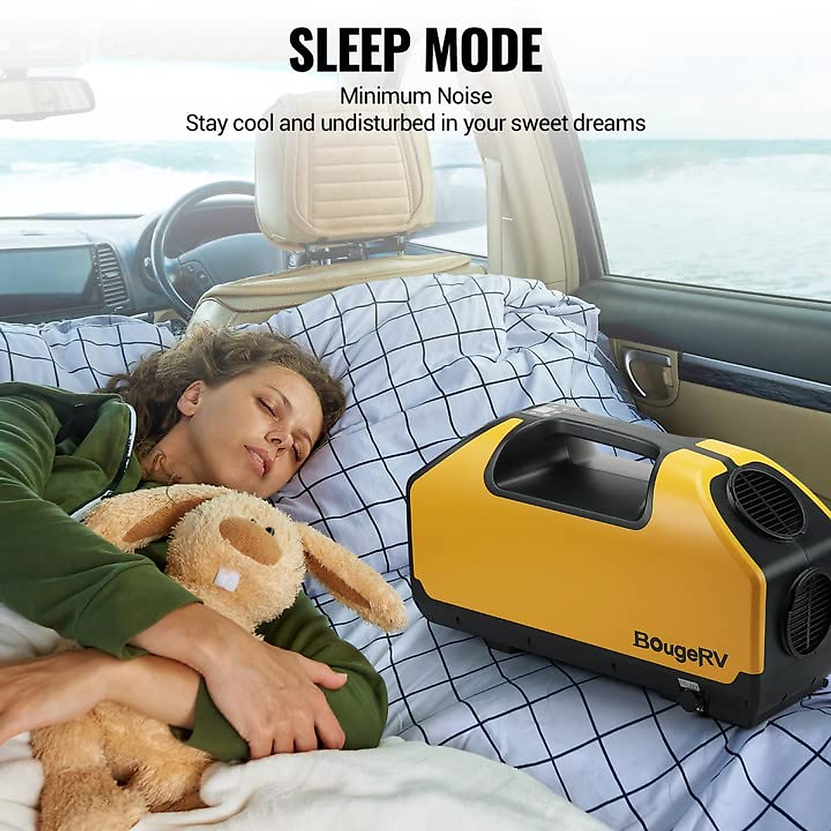 BougeRV Portable Air Conditioner, 2899BTU Tent Air Conditioner, 250W Low Power Consumption, 24VDC, 3 Wind Speeds for Van Life, Camping Tent, Outdoor, Indoor