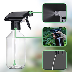 KREMORV Plastic Spray Bottles Clear and Brown Refillable Container Empty Spray Bottle 10oz/300ml Adjustable Head Sprayer and Stream for Cleaning Products, Plants, Pet, Hair