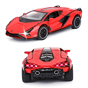 SASBSC Toy Cars Lambo Sian FKP3 Metal Model Car with Light and Sound Pull Back Toy Car for Boys Age 3 + Year Old (Red)