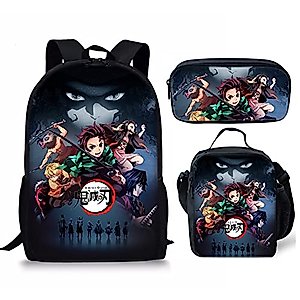 KXQWB School Backpack Travel Backpacks With Lunch Bag Pencil Bag Set 3 pcs Set Novelty Anime Backpack For Boy Girl and Kids C