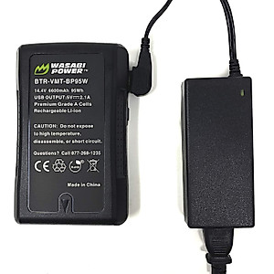 Wasabi Power V-Mount Battery (14.4V, 6600mAh, 95Wh) and V-Mount Battery Charger with D-Tap for Sony Video Camera Camcorder, Broadcast LED Light, and Any Other Compatible Video Camera Camcorder