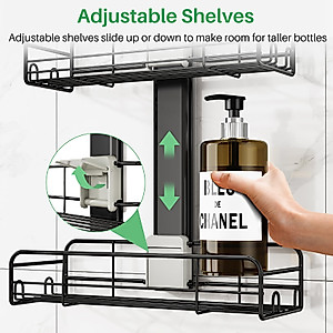 Kitstorack Hanging Shower Caddy - Adjustable Shower Organizer with Soap Dish Rustproof Stainless Steel Shelf & Aluminum Spine No Drilling Shower Shelves for Bathroom Organizers and Storage