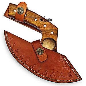 PAL 2000 KNIVES ULU-9881 Handmade Damascus Steel 6 Inch Blade Ulu Knife Rosewood Handle