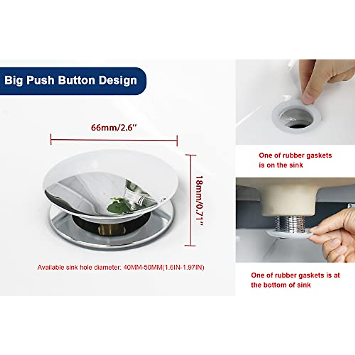 NearMoon Bathroom Pop up Drain, Brass Sink Drain Strainer for Bathroom Assembly Stopper Vessel Sink, Anti-Clogging (Without Overflow, Chrome Finish)