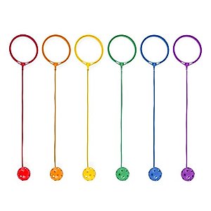Champion Sports Skip Ball Ankle Toy for Kids, Pack of 6, Assorted Colors - Durable Hopper / Swingball Set with 18-Inch Cord, 5.5-Inch Diameter Ankle Ring - Fun Jumper and Exercise Equipment