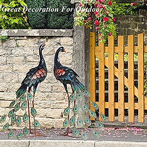 Chisheen Garden Decor Outdoor Statues, Metal Peacock Decor for Outside, Garden Art Sculptures Standing for Patio Yard Lawn Home Decorations, Set of 2