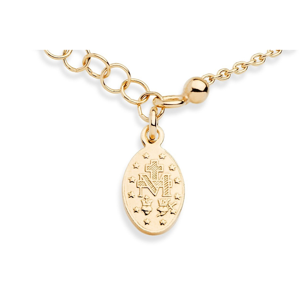 Miabella 18K Gold Over Sterling Silver Italian Rosary Cross Bead Charm Link Chain Bracelet for Women, Adjustable, 925 Made in Italy (Length 7 to 8 Inch)