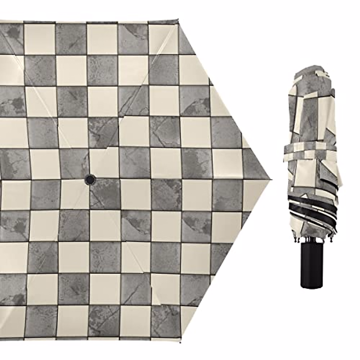 JUNZAN Plaid Repel Umbrella Windproof Travel Umbrella - Compact, Light, Automatic, Strong and Portable - Wind Resistant, Small Folding Backpack Umbrella for Rain - Men and Women