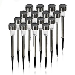 K JINGKELAI Solar Outdoor Lights Pathway, 16 Pack Stainless Steel Solar Lights Outdoor Waterproof LED Light Landscape, Solar Garden Lights for Yard Lawn Walkway Driveway (Cold White)