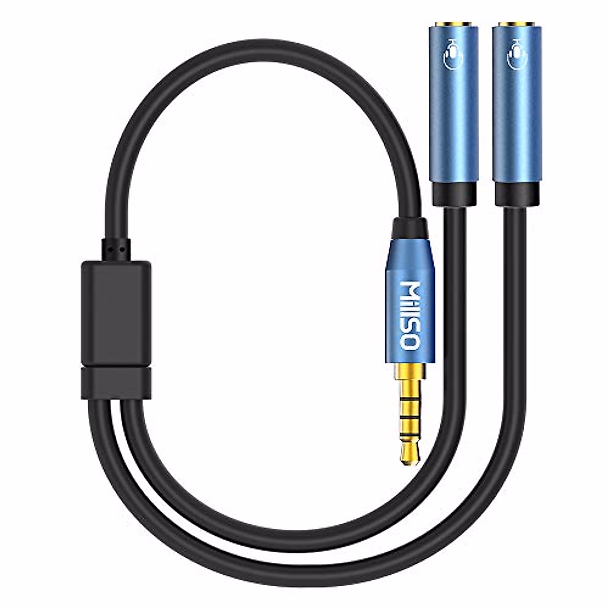 MillSO Headset Splitter for 2 TRRS Headphones or Mics - 3.5mm Jack Adapter TRRS 4-Pole Splitter Male to 2 Dual Female Adapter Compatible for 2 Headphones or Microphones to Connect Mobile Phone, Laptop