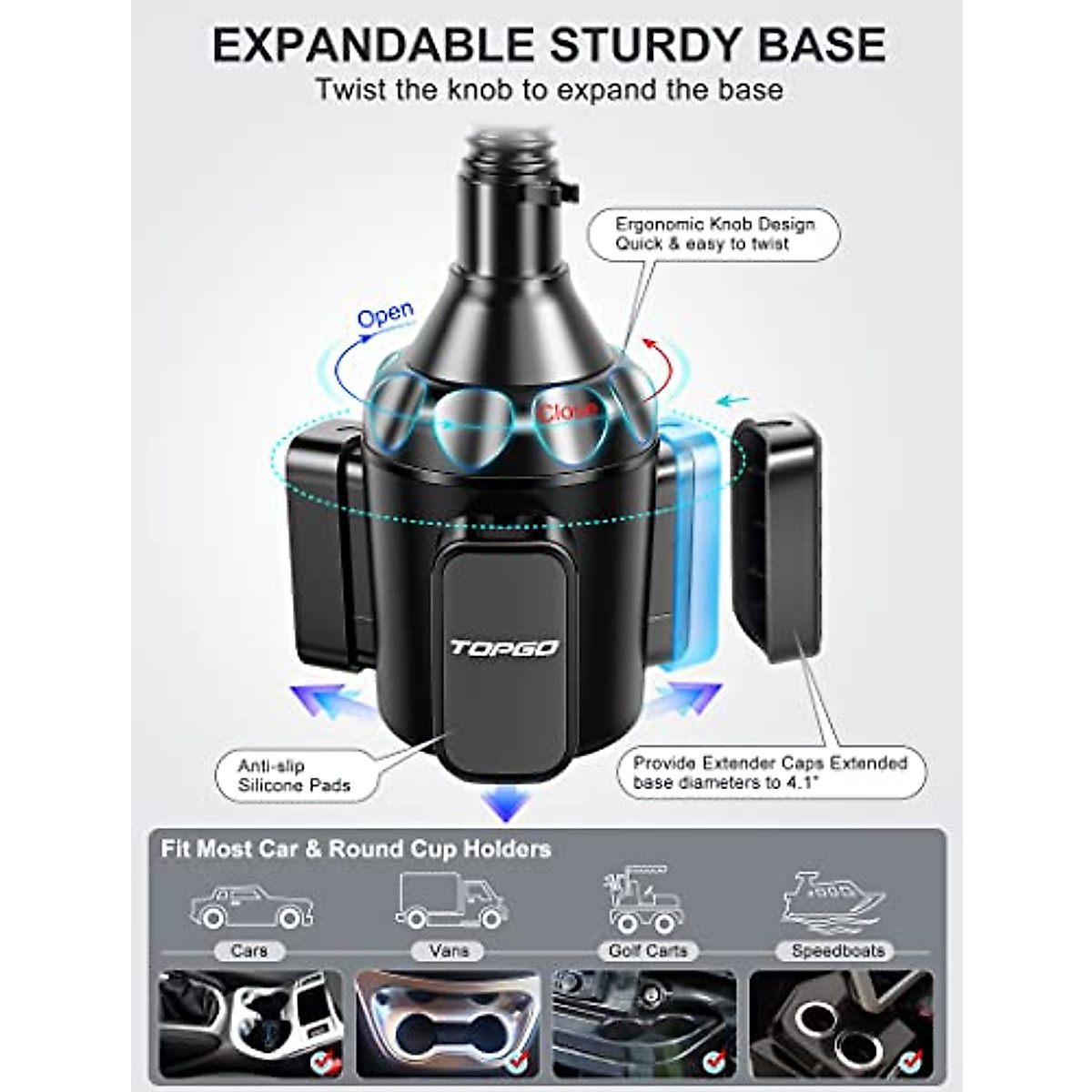 TOPGO [Upgraded] Cup Holder Phone Holder for Car, Car Cup Holder Phone Mount Universal Adjustable Gooseneck Cup Holder Cradle Car Mount for Cell Phone iPhone,Samsung,LG (Black)