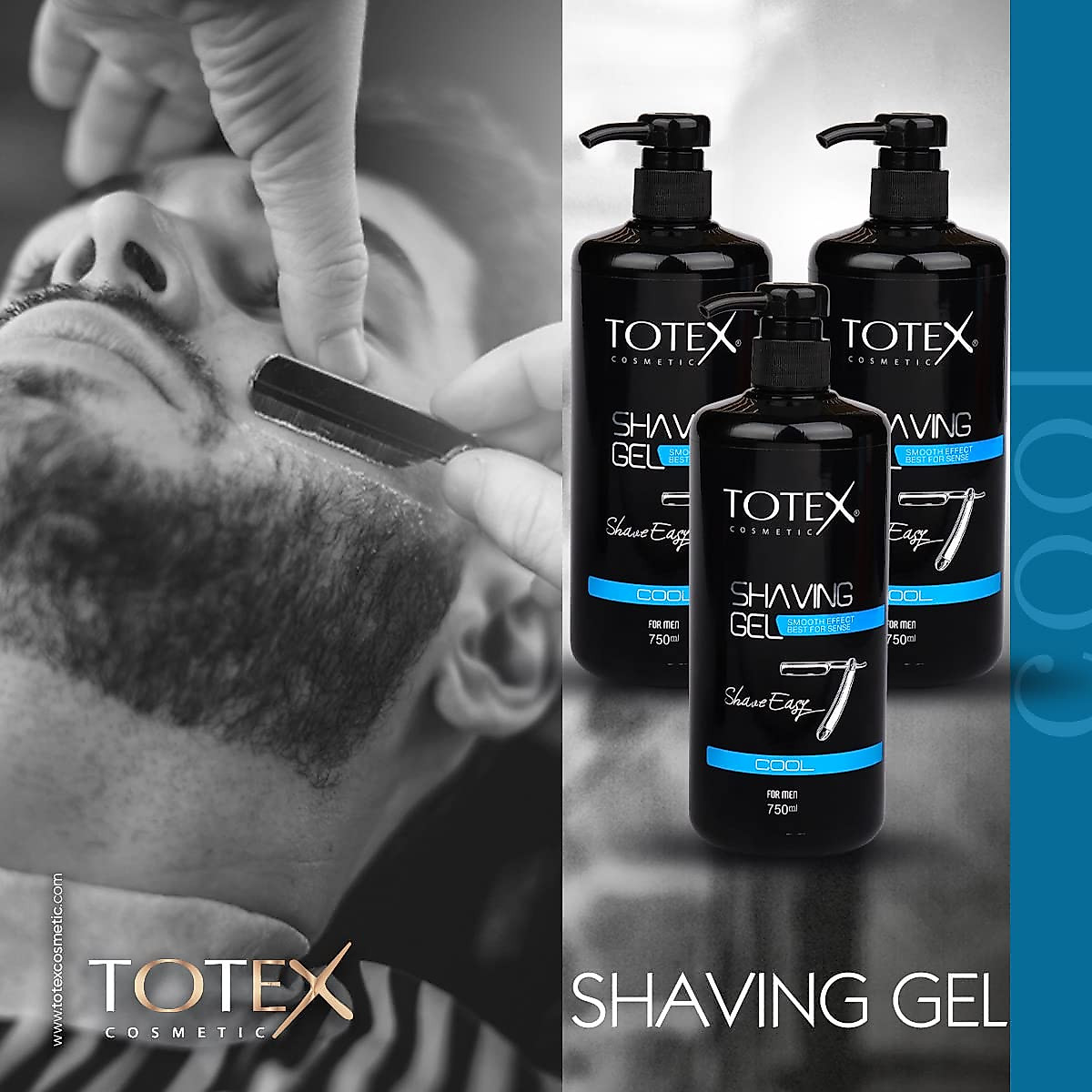 Totex Cool Shaving Shave Gel Professional Formula Sensitive Smooth Effect Best For Sense With Pump Easy Economical Use For Men & Women 750 ml
