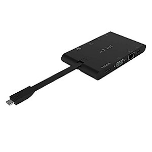 PNY 9 in 1 Mini Portable USB-C Power Hub with Integrated USB-C Cable for USB-C Compatible Devices with 2xUSB-C Ports, 2xUSB-A 3.1 Ports, 1xHDMI Port, 1xVGA Port, SD/microSD Slots, PNY Mini USB-C Hub