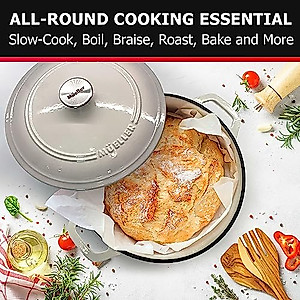 Mueller DuraCast 6 Quart Enameled Cast Iron Dutch Oven Pot with Lid, Dual Handles, Heavy-Duty Braiser Pan, Stainless Steel Knob, for Braising, Stews, Roasting, Baking, Safe across All Cooktops, White