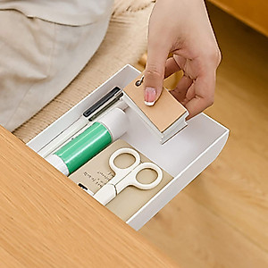 Under Desk Storage Drawers Self-Adhesive Slide Out Hidden Desktop Organizer Box for Pen Stationery Home Office School Kitchen Table Storage Tray(Grey)