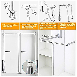 Nisorpa Pull Down Closet Rod Wardrobe Lift Wide Adjustable 35-48inch Aluminium Retractable Cabinet Rail Lifter Hanger Organizer Storage System Buffer Return Space Saving Weight Capacity 23lbs