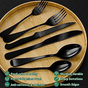 49piece Black Silverware Set with Organizer, Stainless Steel Flatware Set for 8 with Drawer Tray, Kitchen Tableware Service Cutlery Matte Steak Knives Fork Spoon for Home Restaurant, Dishwasher Safe