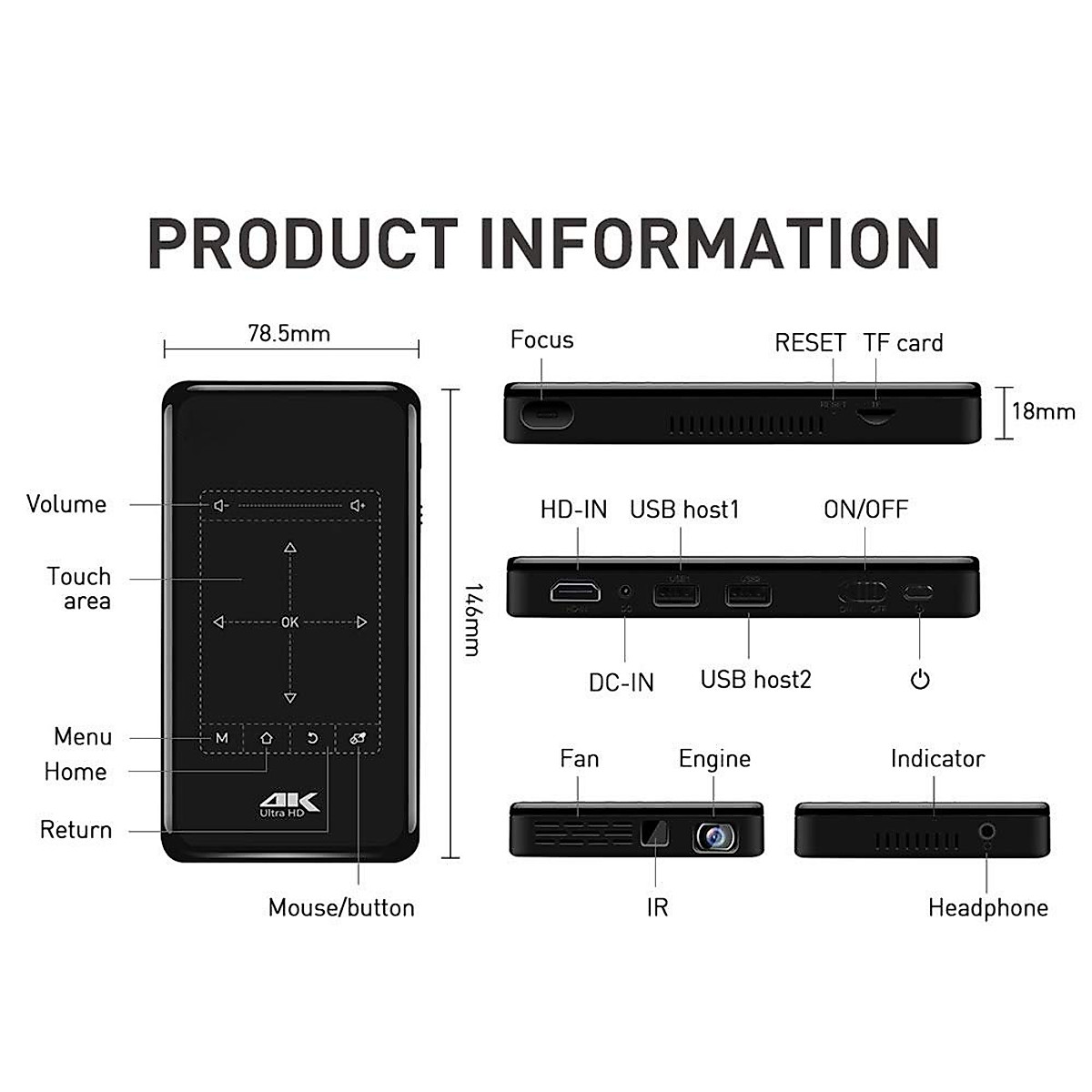 ROMIX Mini Portable Pocket Smart Projector with DLO,HD-in and HD 4K decoding,Compatible with Android,iPhone and Windows