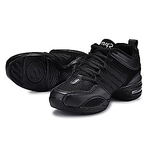 Julymens Women's Jazz Dancing Sneakers Breathable Mesh Lightweight Split Sole Athletic Walking Shoes SH019 Black US7.5