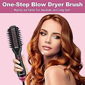 PERMODEL Hair Dryer Blow Dryer Brush, One-Step Ionic Volumizer, Professional Hot Air Brush with Titanium Barrel, Styler Tools for All Hair Types. (Black Pink)