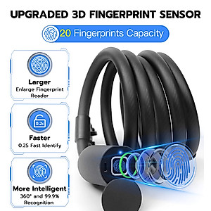 eLinkSmart Fingerprint Cable Lock, 4.9FT Long Heavy Duty Anti Theft Bike Lock, Weatherproof Keyless Electronic Digital Biometric Bluetooth Smart Lock for Bicycle Scooter Lawnmower Skateboard - Black