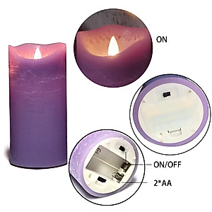 Battery Operated LED Flameless Pillar Candles with Timer and Remote Flickering Electric Bright Real Wax Candles for Home Decor Wedding Birthday Party Decorations, 3Pack D 3" x H 4"5"6"(Purple)