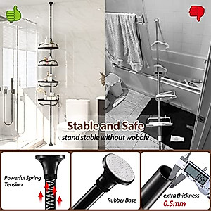 Corner Shower Caddy Tension Pole - Stainless Steel Rustproof Standing Shower Caddies Rack with 4 Tier Shelf for Bathroom Bathtub Organizer,54-114" Adjustable - Black