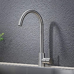 VAPSINT 360 Degree Swivel Modern Brushed Nickel Single Handle Bar Faucet, Small Rv Prep Bar Sink Faucet Bar Faucet for Kitchen Sink Single Hole with Hot & Cold Water Supply Hoses