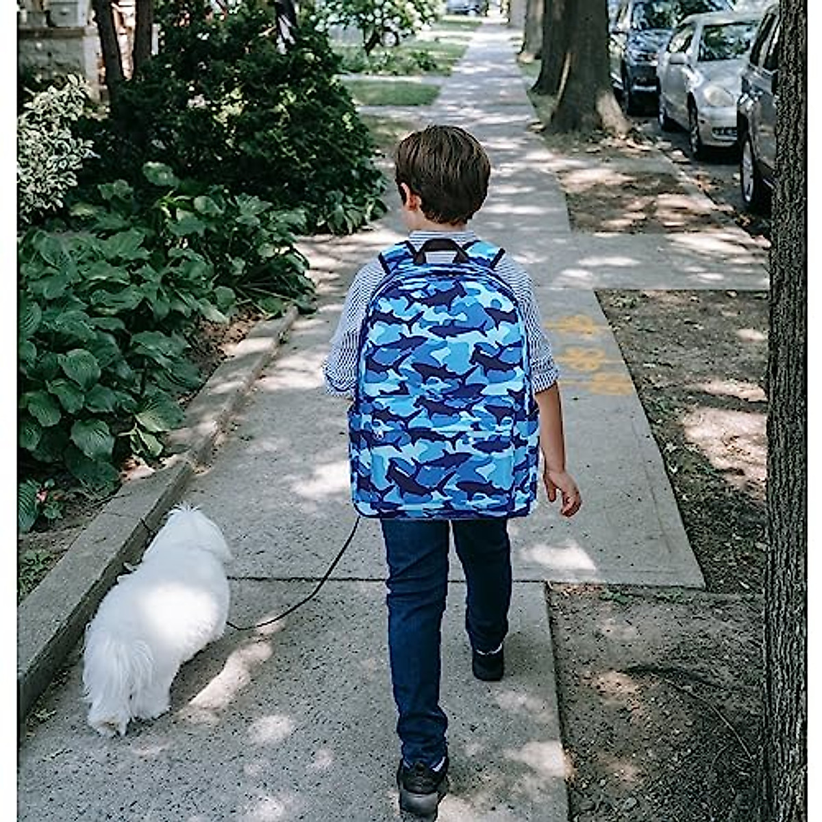 Octsky Kids Backpack for School Girls Boys Backpack with Lunch Box Set Elementary High School Book Bag Backpack for Teens Camo Shark Blue