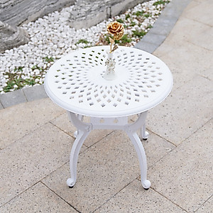 C/G Outdoor Side Tables,Cast Aluminum Patio End Tables,Anti-Rust Coffee Table for Garden Patio Lawn (Round-end Tables, White)