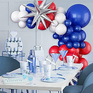 Red White Blue Balloon Arch Kit, Latex Birthday Balloons 5 10 18 inch Blue Red White Party Balloon Garland Kit with 2 Silver Explosion Star for Baby Shower Decorations Wedding Graduation Party