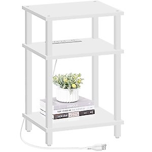 TUTOTAK End Table with Charging Station, Side Table with USB Ports and Outlets, Nightstand, 3-Tier Storage Shelf, Sofa Table for Small Space TB01BW042