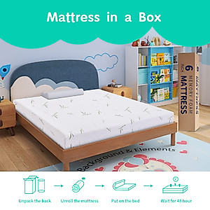 Opoiar Twin Kids Mattress 6 Inch, Memory Foam Mattress for Kids Twin Size in a Box,Medium Firm Bamboo Gel Infused Mattress for Bunk Bed,with White Cover,Made in USA,Supportive,CertiPUR-US