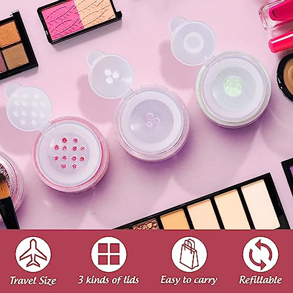 RAYNAG 6 Pieces Mini Empty Loose Powder Bottle Travel Cosmetic Glitter Powder Eye Shadow Powder Box with Sifter and Lids (3 Style)