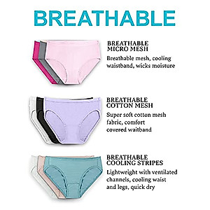 Fruit of the Loom Women's Breathable Underwear, Moisture Wicking Keeps You Cool & Comfortable, Available in Plus Size, Micro Mesh-Hi Cut-6 Pack-Colors May Vary, 7