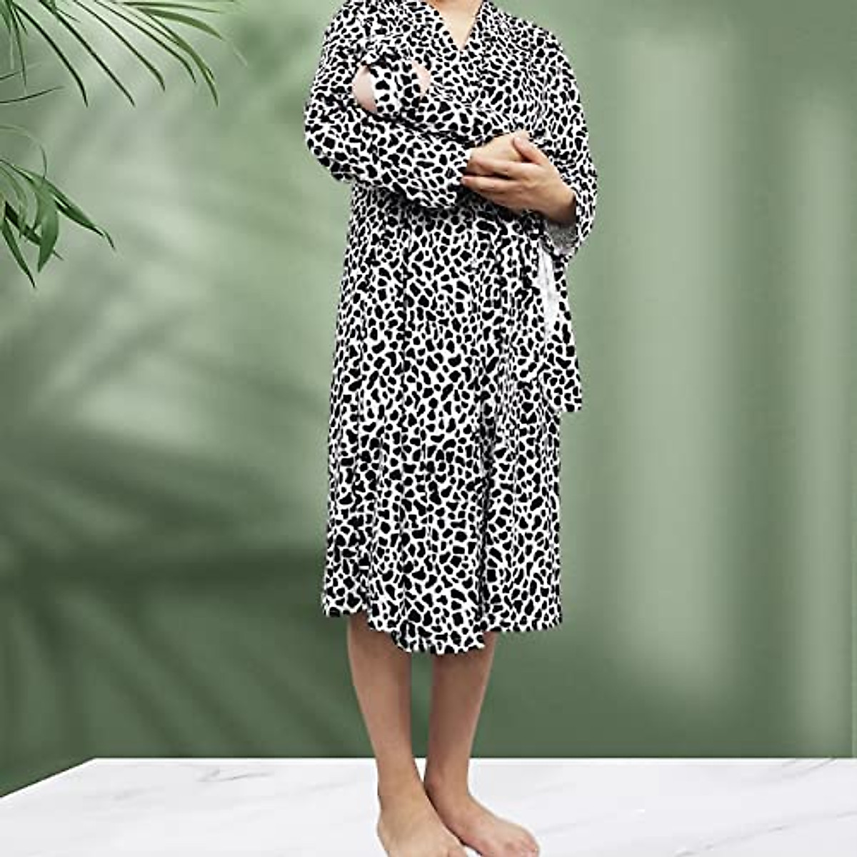 QTECLOR Maternity Robe with Swaddle Blanket, Mommy Robe Hospital Labor Delivery Nightgown Nursing Wear（with Gift Box） (A18 Robe+Swaddle, XL)