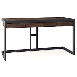 SIMPLIHOME Erina SOLID WOOD and Metal Modern Industrial 60 inch Wide Home Office Desk, Writing Table, Workstation, Study Table Furniture in Distressed Charcoal Brown with 2 Drawers