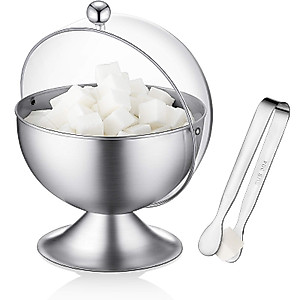 Patelai Sugar Bowl with Roll Top Stainless Steel Spherical Candies Bowl and 4.3 Inch Sugar Tong Stainless Sugar Clip for Household Kitchen Coffee Bar Beverage Serving