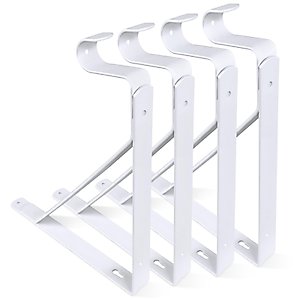 Closet Rod Brackets, Heavy Duty Closet Rod Support White Closet Brackets with Rod Holder Wall Mounted Shelf Bracket Clothes Hanger for Shelf Storage and Closet Rod, 4 Pack