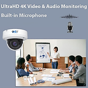 GW Security 8 Channel NVR 4K 8MP PoE 2.8-12mm Varifocal Zoom Security Camera System with 4 x 4K 8MP IP Microphone Waterproof Smart AI Dome Camera, Face Recognition/Human/Vehicle Detection