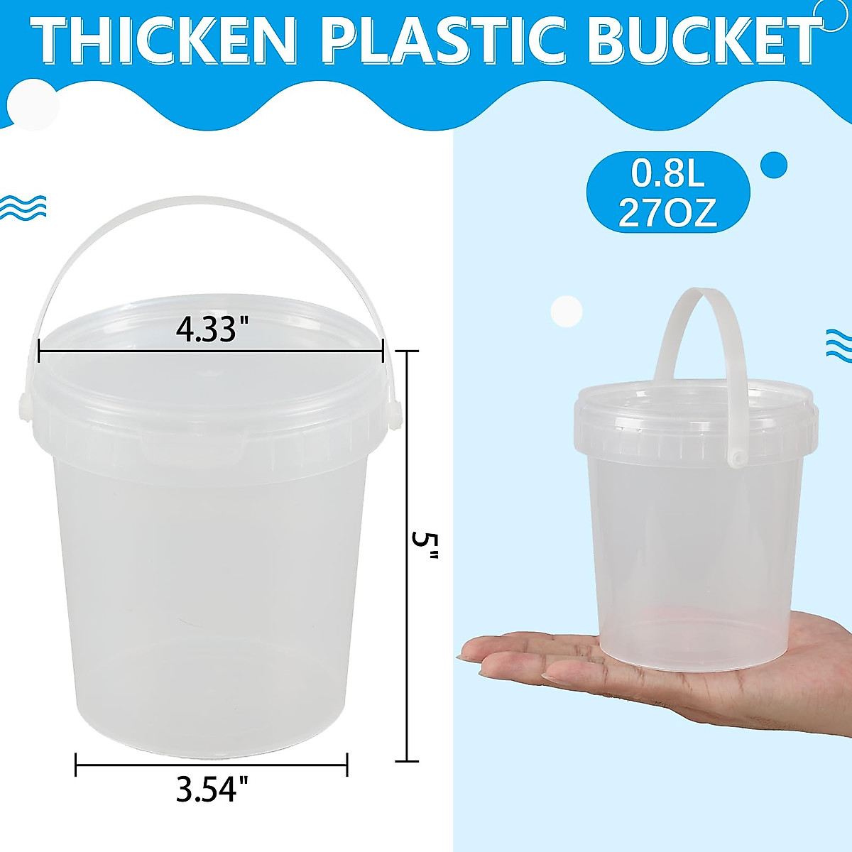 Xowine 20 Pcs 27 Oz Clear Ice Cream Bucket with Lid and Handle, Plastic Ice Cream Tub with Lid