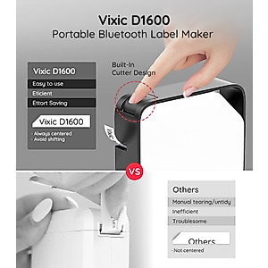 Vixic Label Maker Machine D1600, Portable Bluetooth Label Maker and Printer, Mini Sticker Labeler Compatible with Android & iOS Phone for organizing, Easy to Use Inkless Rechargeable, White-Black