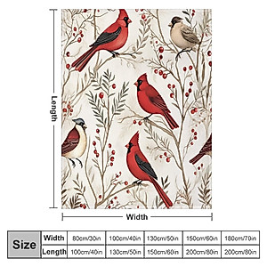MaSiledy Red Birds Pine Cones Berry Winter Holiday Blanket Cardinal Red Birds Throw Blanket for Couch 60"x80" Throw Blankets Flannel Blanket Home Decor for Bed Couch Chair Living Room for Adults