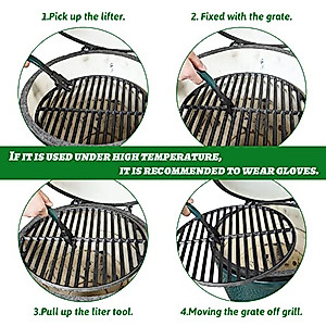 OLIGAI Grill Grate Lifter Gripper Kamado Grill Accessories,Cast Iron Grid Lifter for Big Green Egg,Grill Grate Lifter fit Most Charcoal Grills and Gas Grills,Grill Accessories for Moving Hot Plate